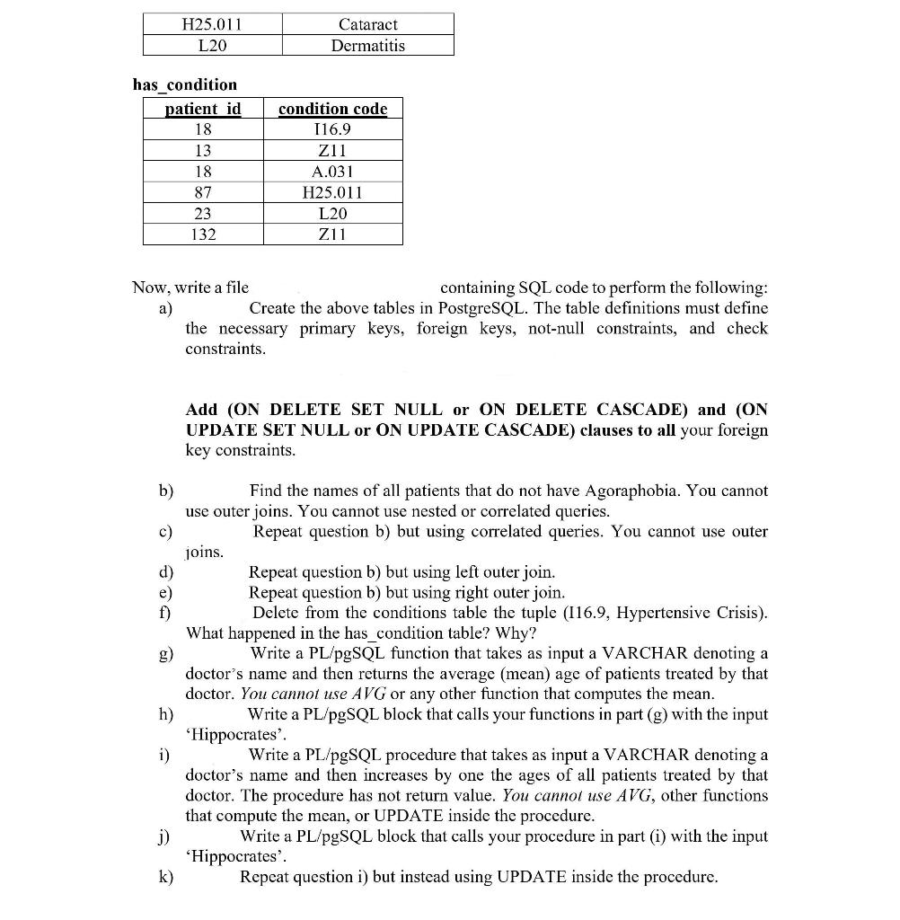Use the table belows to answer G-K using PL/PG to | Chegg.com