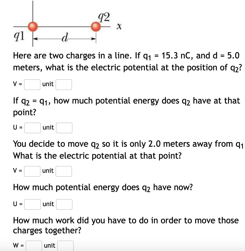 Solved Here are two charges in a line. If q1=15.3nC, and | Chegg.com
