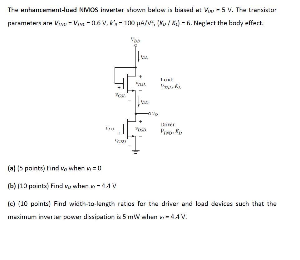 Solved The Enhancement Load Nmos Inverter Shown Below Is