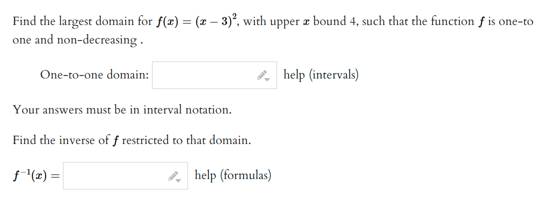 Solved Find the largest domain for f(x)=(x−3)2, with upper x | Chegg.com