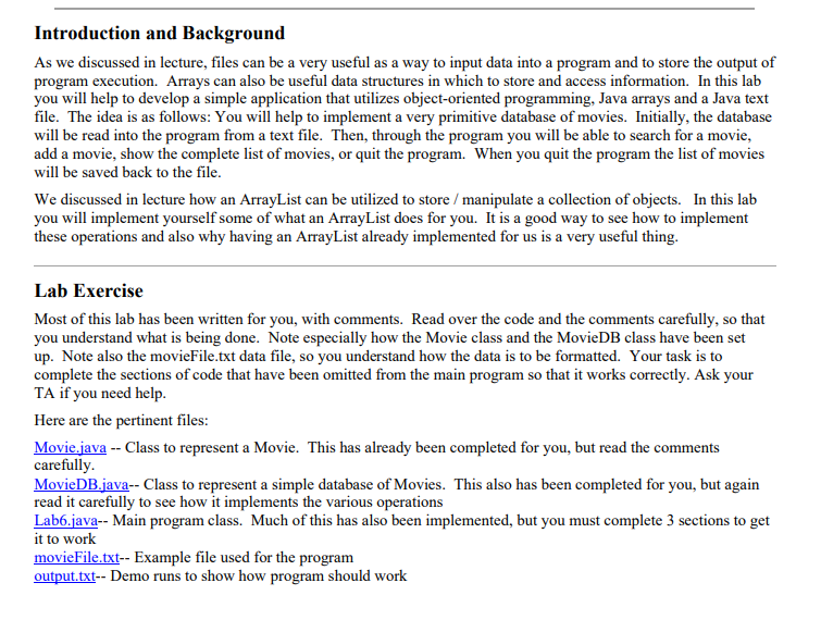 Solved CMPINF 0401 Lab 6 MovieDB class This class is a | Chegg.com