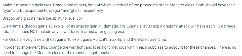 Solved Make 2 monster subclasses: Dragon and ghosts, both of | Chegg.com