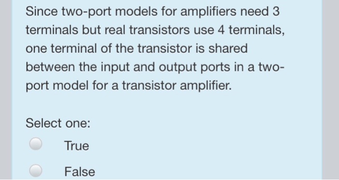 Solved Since two-port models for amplifiers need 3 terminals | Chegg.com