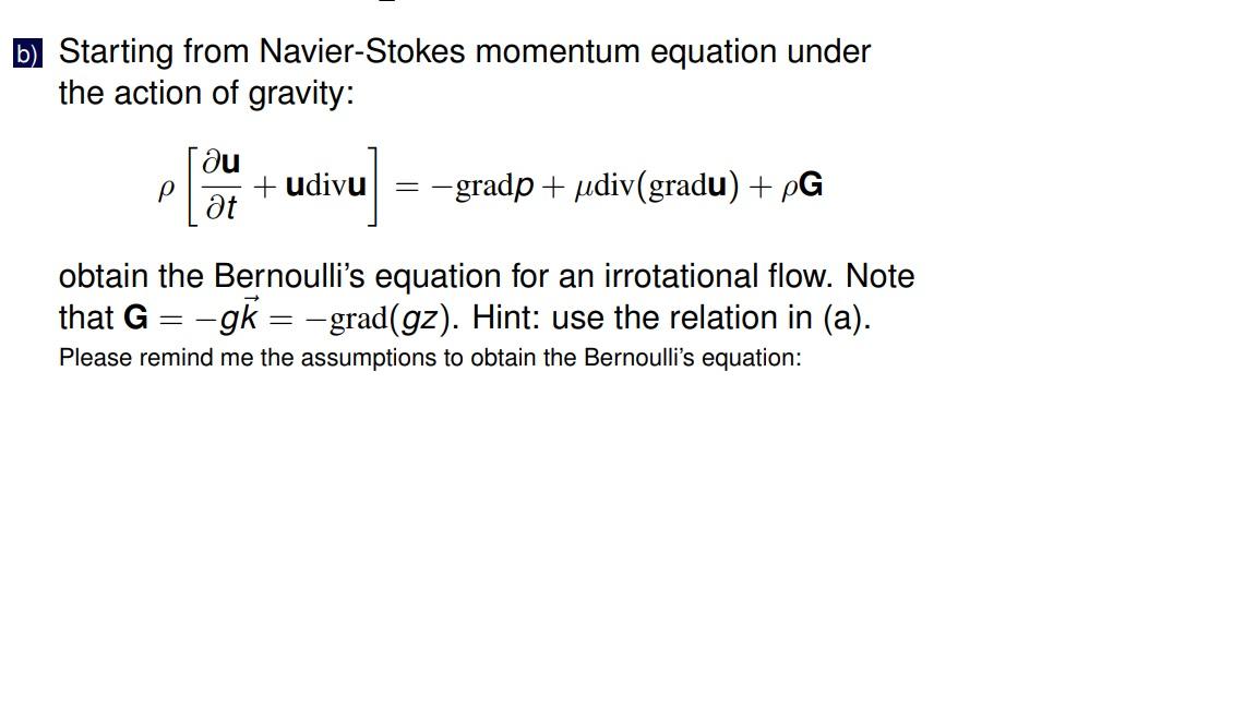 Solved b) Starting from Navier-Stokes momentum equation | Chegg.com