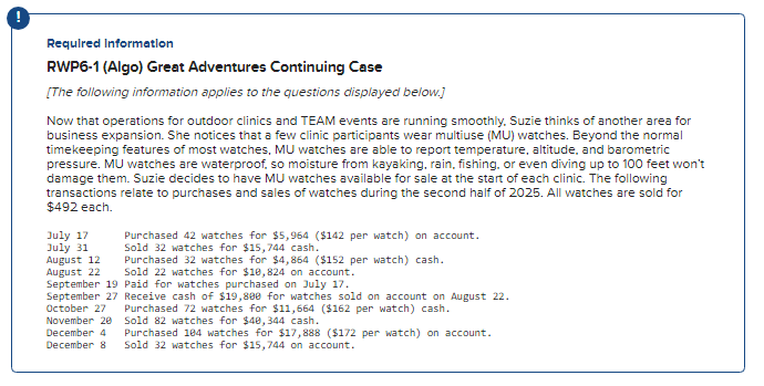 Solved Required Informetion RWP6-1 (Algo) Great Adventures | Chegg.com