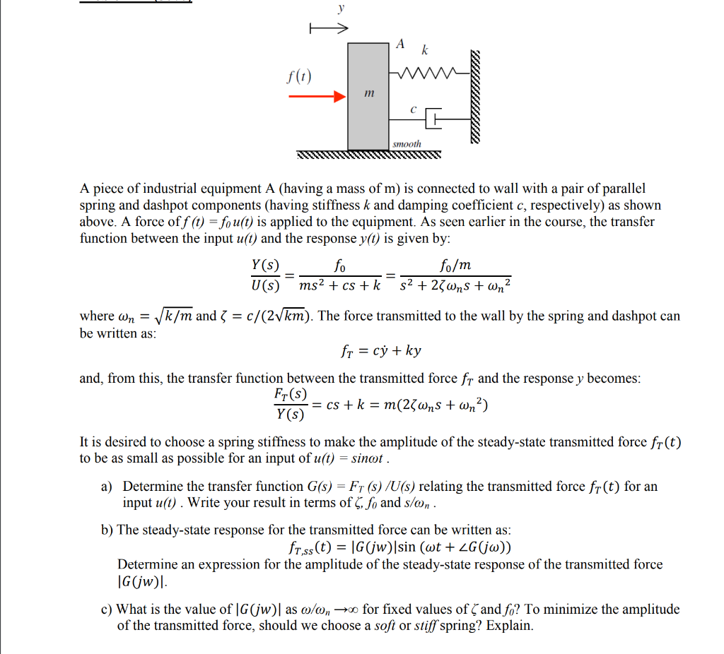 Solved f(t) smooth A piece of industrial equipment A (having | Chegg.com