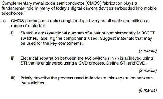 Solved Complementary metal oxide semiconductor (CMOS) | Chegg.com