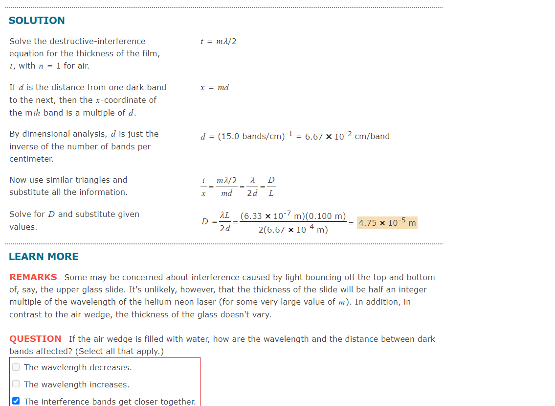 Solved EXAMPLE 24.4 Interference in a Wedge-Shaped Film GOAL | Chegg.com