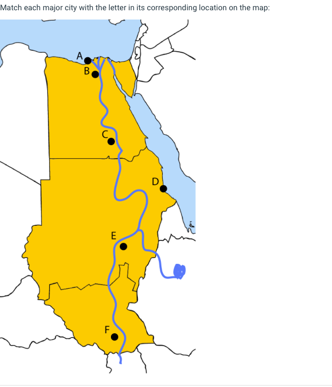 Match each major city with the letter in its | Chegg.com