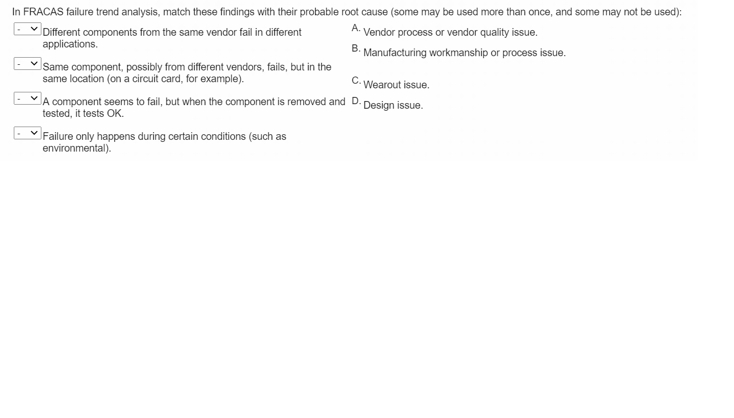 Solved In FRACAS failure trend analysis, match these | Chegg.com