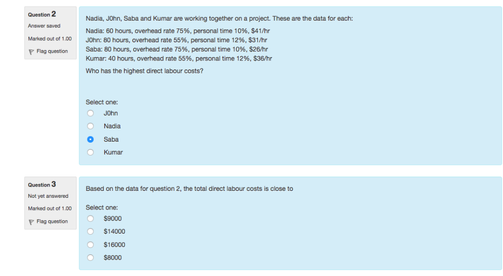 Solved Question 2 Nadia, JOhn, Saba and Kumar are working | Chegg.com