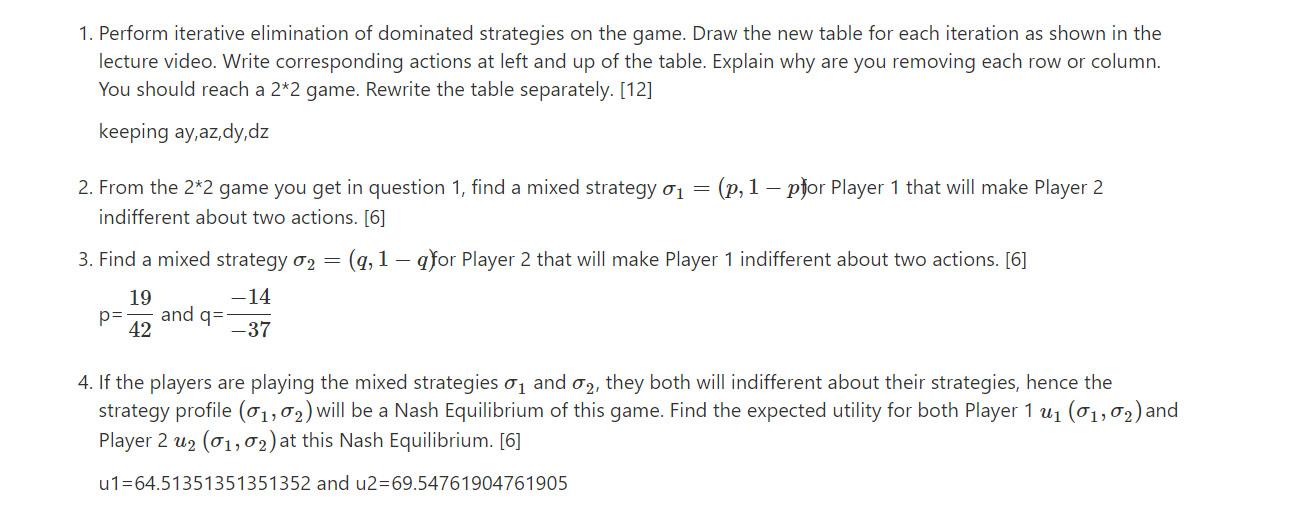 1. Perform iterative elimination of dominated | Chegg.com
