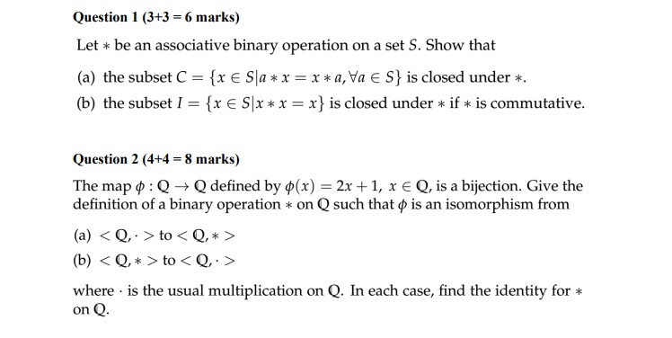 Solved Question 1 ( \\( 3+3=6 \\) marks) Let \\( * \\) be an | Chegg.com