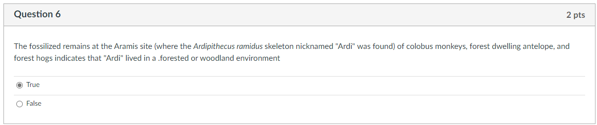 Solved TI The fossilized partial skeleton of Ardipithecus | Chegg.com