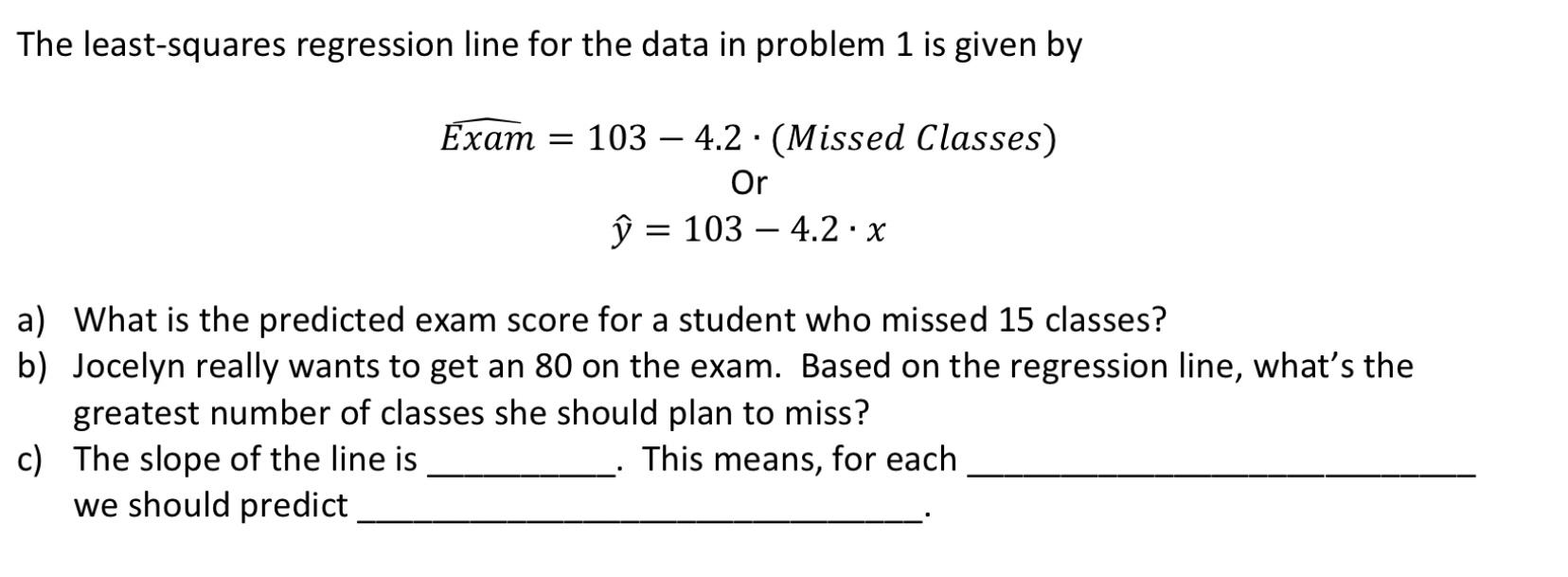 Solved The least-squares regression line for the data in | Chegg.com
