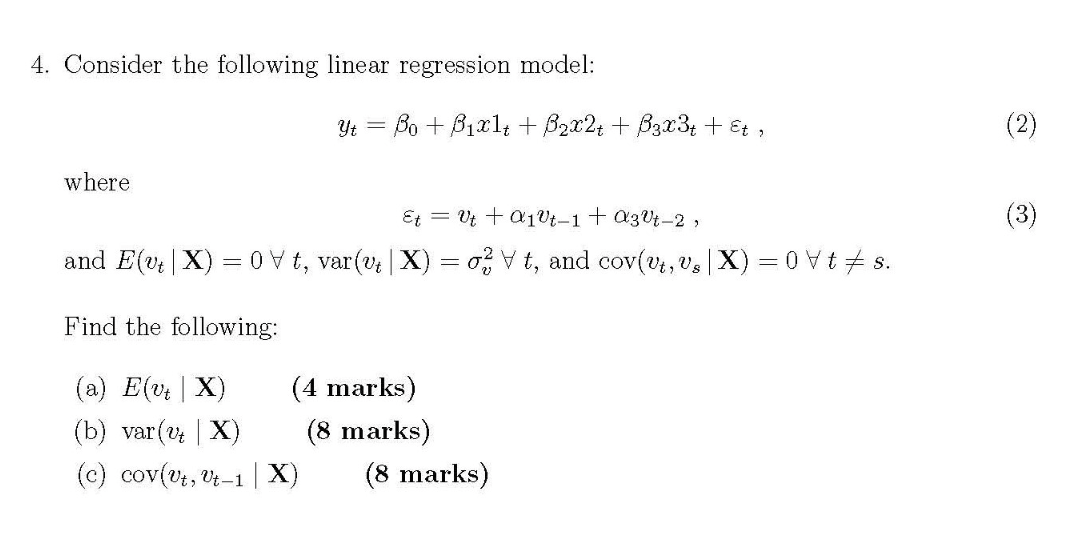 Solved 4. Consider the following linear regression model: Yt | Chegg.com