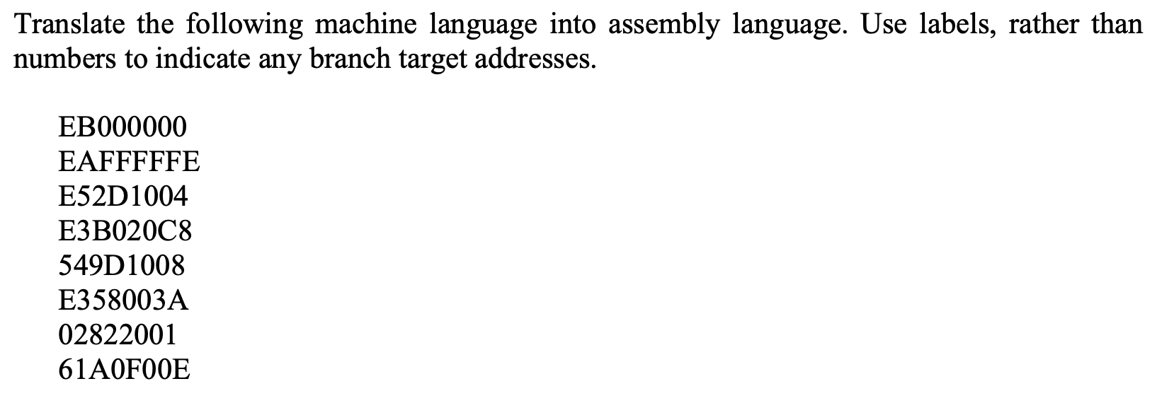 Solved Translate the following machine language into | Chegg.com