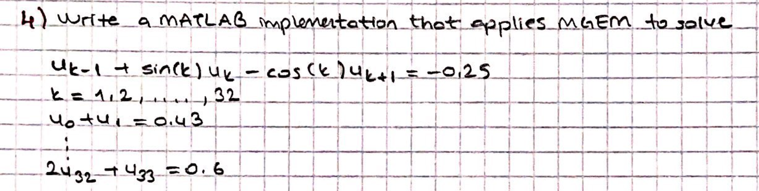 Solved 4) write a MATLAB implementation that applies_MGEM to | Chegg.com