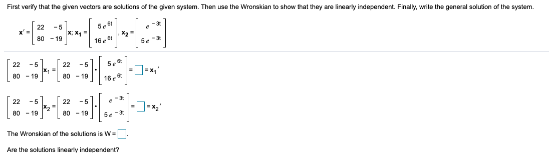 Solved First verify that the given vectors are solutions of | Chegg.com