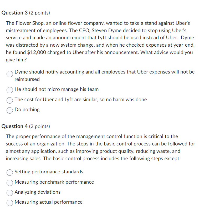 Solved Question 3 (2 ﻿points)The Flower Shop, an online | Chegg.com