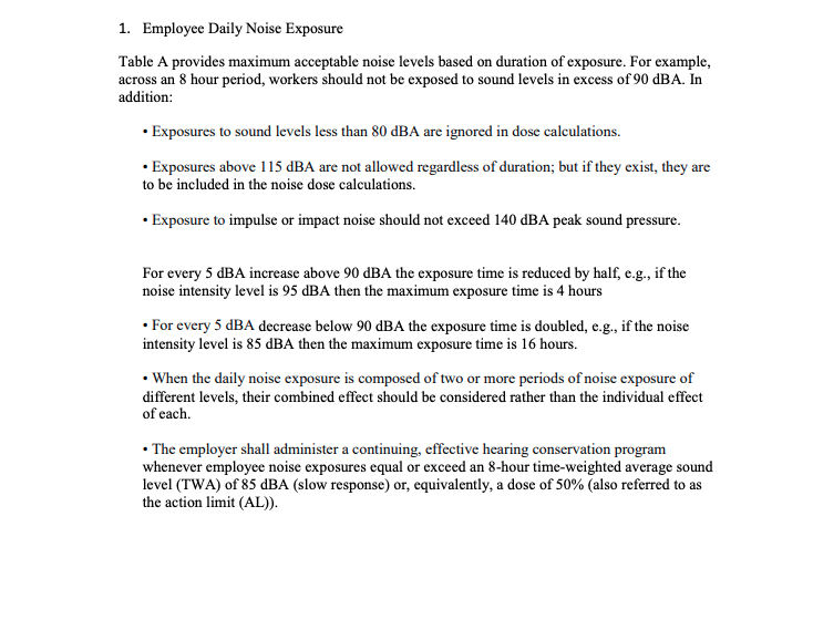 1. Employee Daily Noise Exposure Table A provides | Chegg.com
