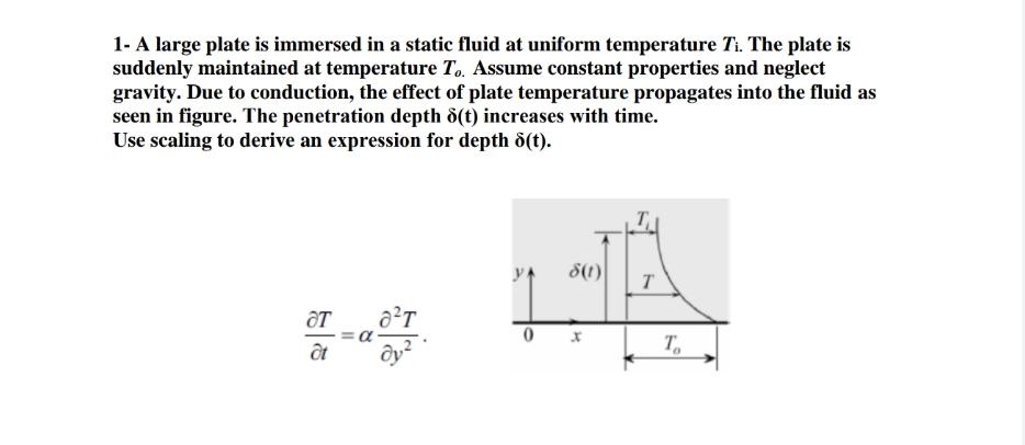 Solved 1- A large plate is immersed in a static fluid at | Chegg.com