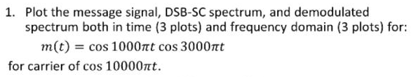 Solved 1 Plot The Message Signal Dsb Sc Spectrum And