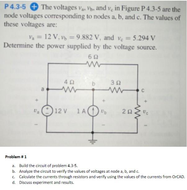 Solved P 4.3-5 + The voltages va, V), and vein Figure P | Chegg.com