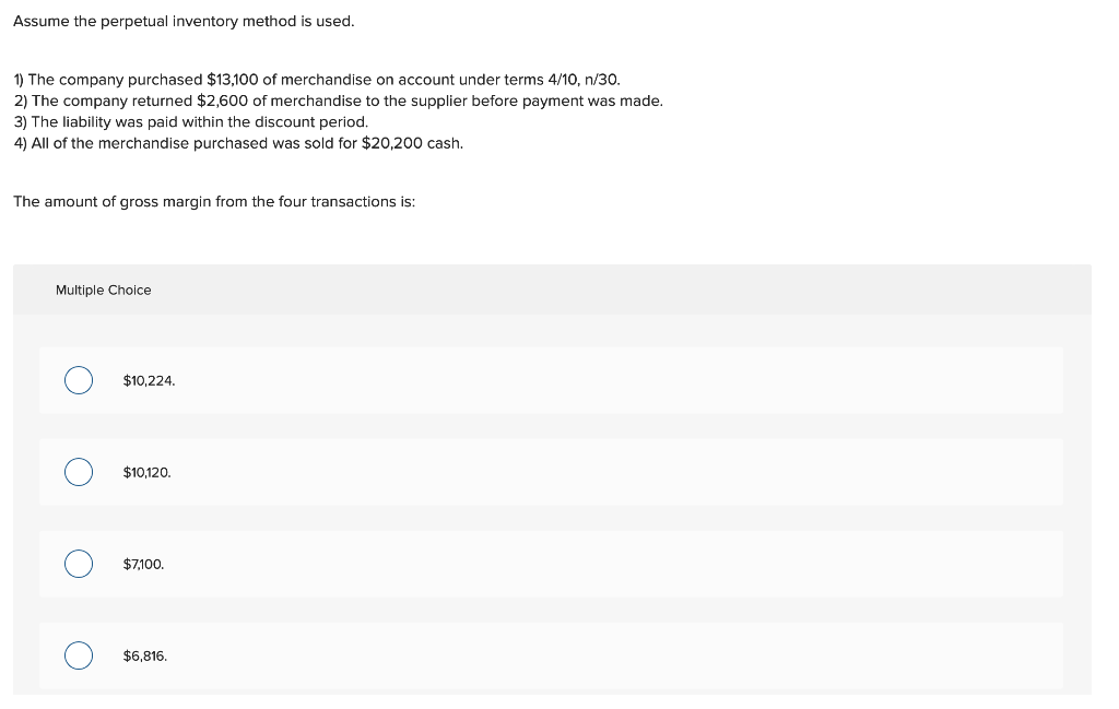 Solved Assume the perpetual inventory method is used. 1) | Chegg.com