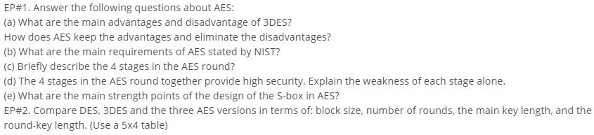 Solved EP#1. Answer the following questions about AES: (a) | Chegg.com