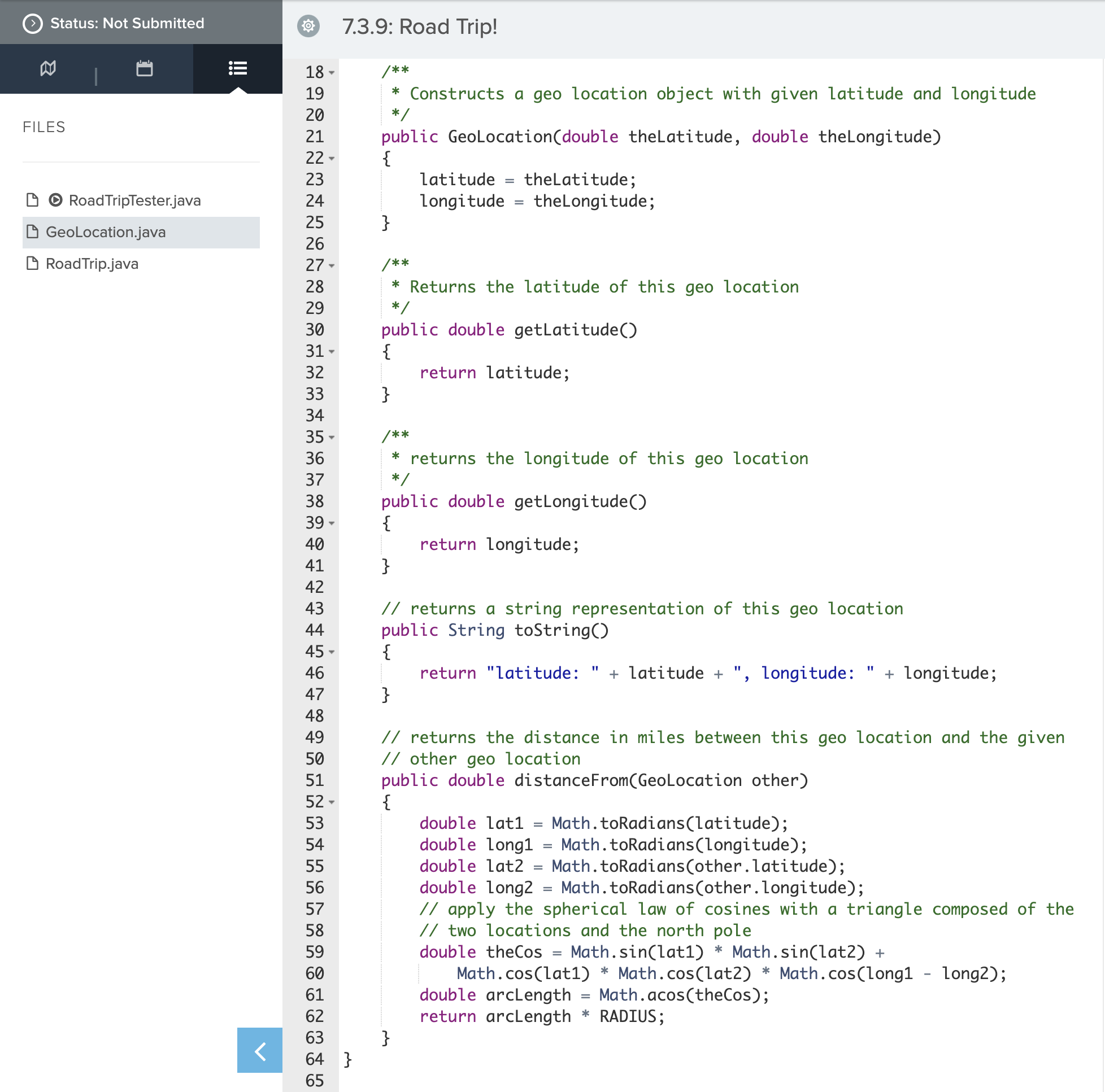 Solved Status: Not Submitted O 7.3.9: Road Trip! U FILES | Chegg.com