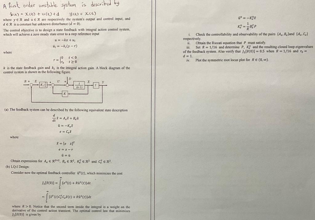 Solved A first order unstable system is described by 1 Ut) - | Chegg.com