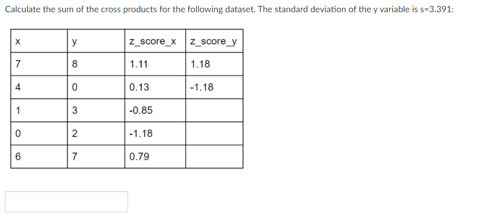 Solved Calculate the sum of the cross products for the | Chegg.com