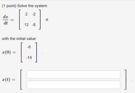 Solved (1 point) Solve the system dtdx=[212−2−8]x with the | Chegg.com