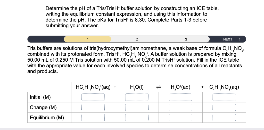 Solved Determine the pH of a Tris/TrisH H+buffer solution by | Chegg.com