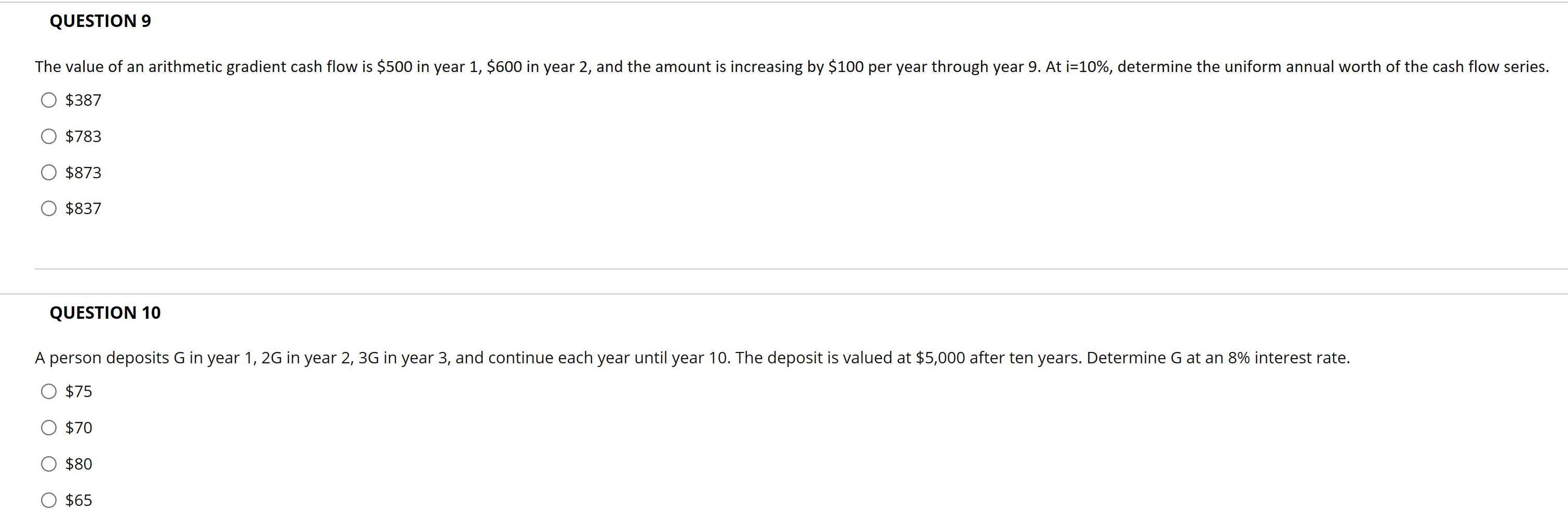 Solved QUESTION 9 The value of an arithmetic gradient cash | Chegg.com