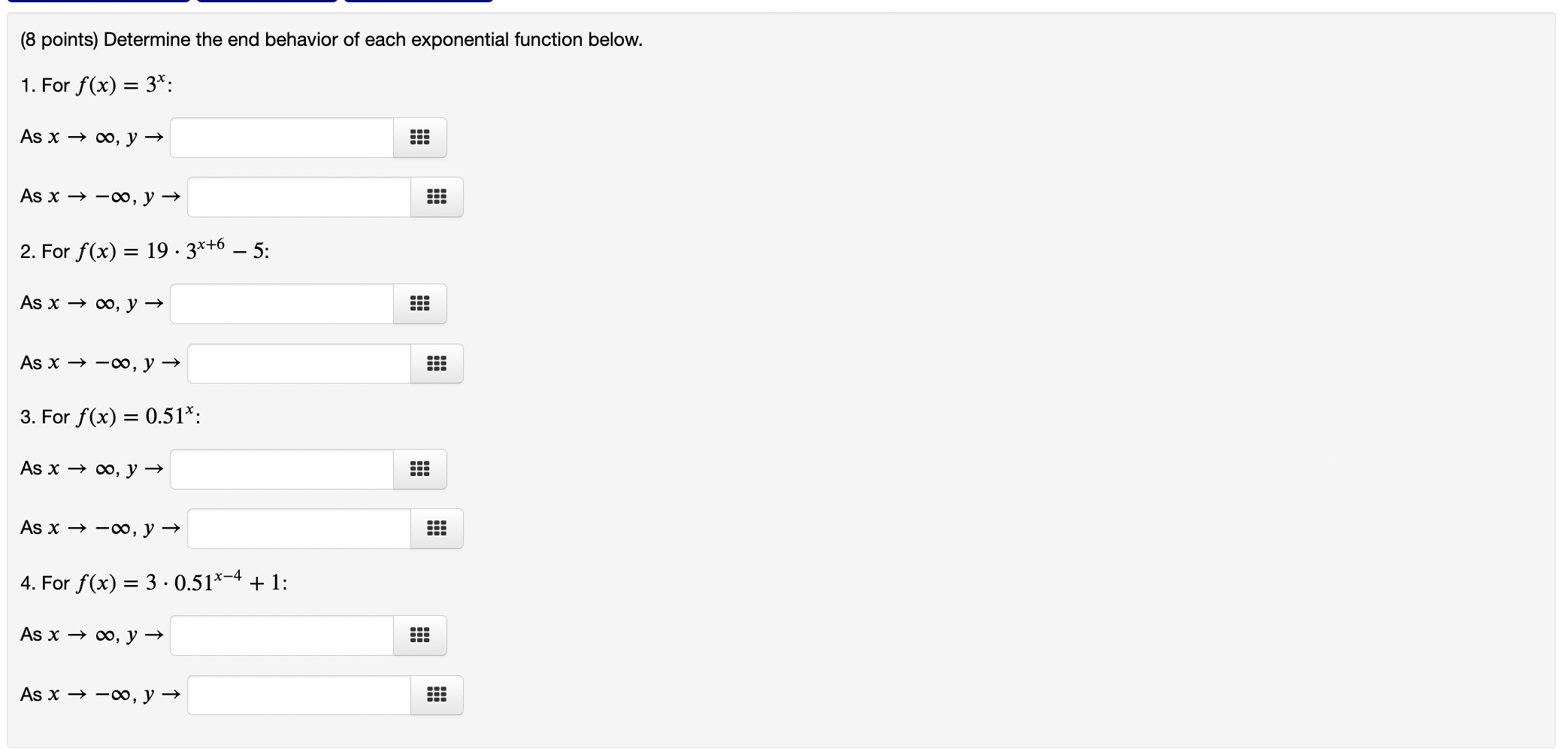 Solved (8 points) Determine the end behavior of each | Chegg.com