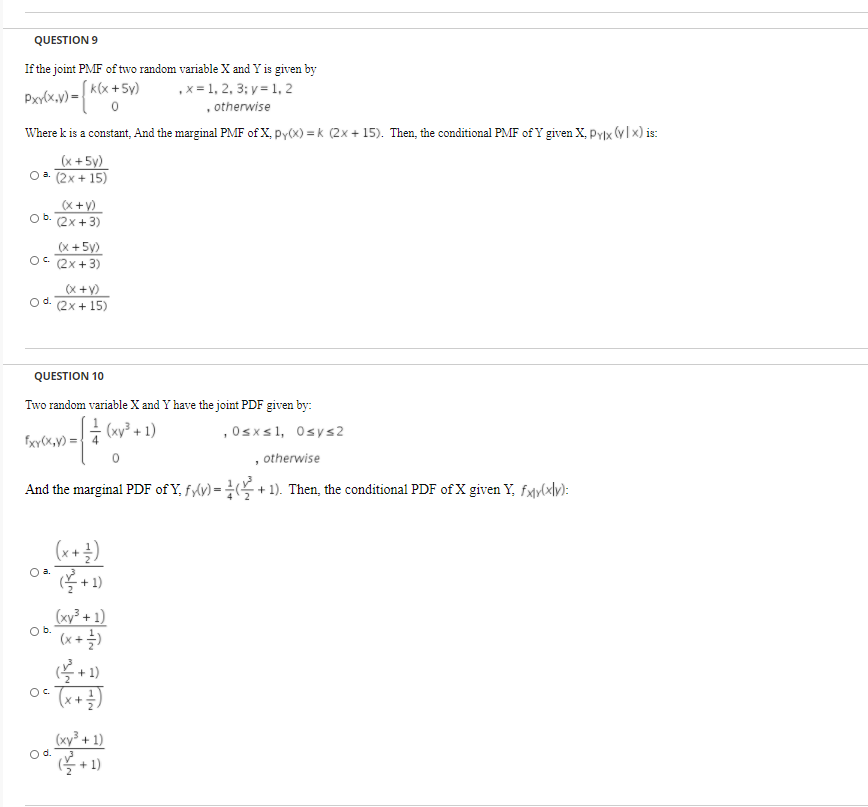 Solved QUESTION 9 If the joint PMF of two random variable X | Chegg.com