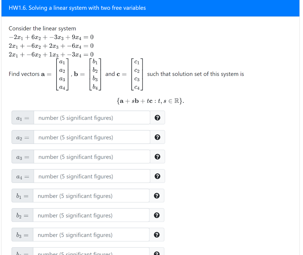 Solved HW1.6. Solving a linear system with two free | Chegg.com