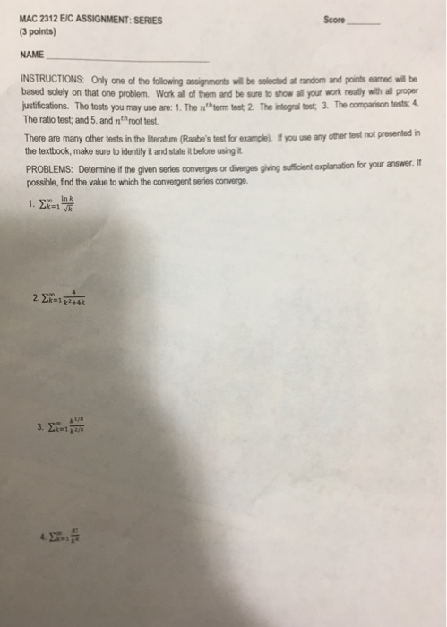 Solved MAC 2312 EIC ASSIGNMENT: SERIES (3 points) Score NAME | Chegg.com
