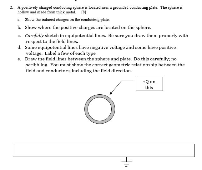 Solved 2. A positively charged conducting sphere is located | Chegg.com