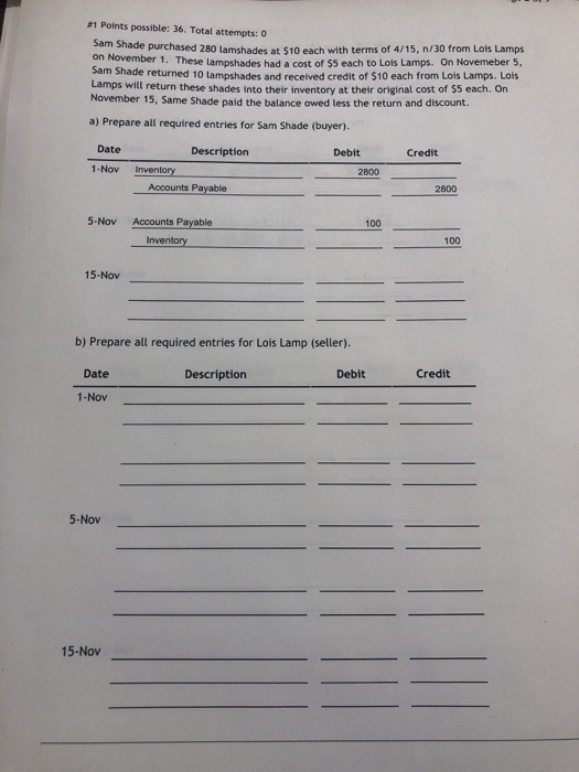 Solved Sam shade purchased 280 lampshades at $10 each with | Chegg.com