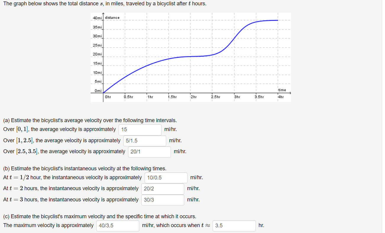 Solved A Estimate The Bicyclists Average Velocity Over