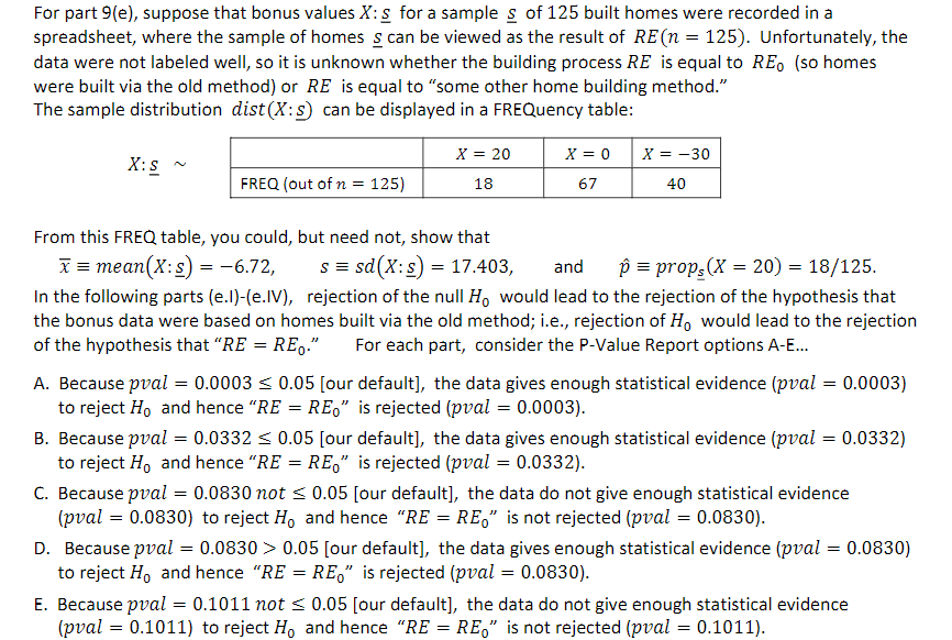 Solved For part 9(e), suppose that bonus values X:s for a | Chegg.com