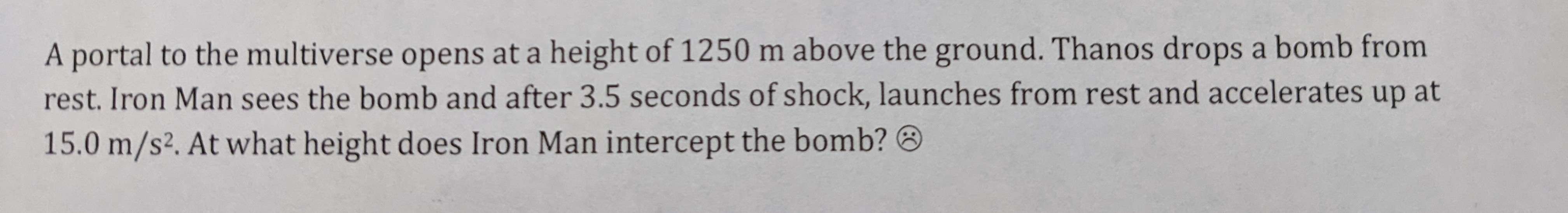 Solved A portal to the multiverse opens at a height of 1250 | Chegg.com