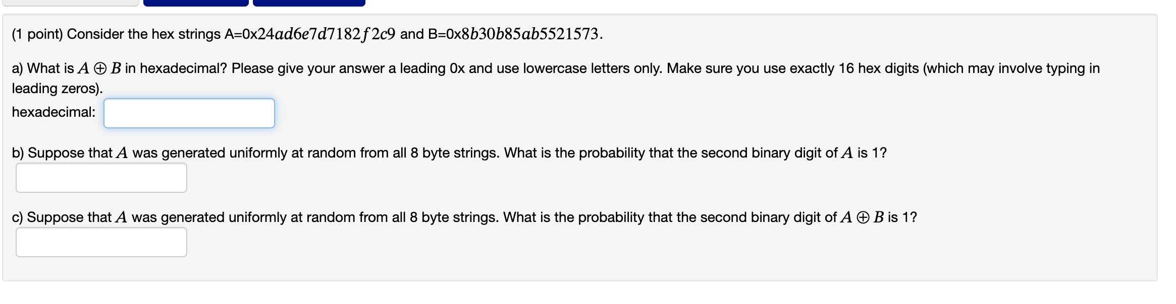 Solved (1 point) Consider the hex strings | Chegg.com