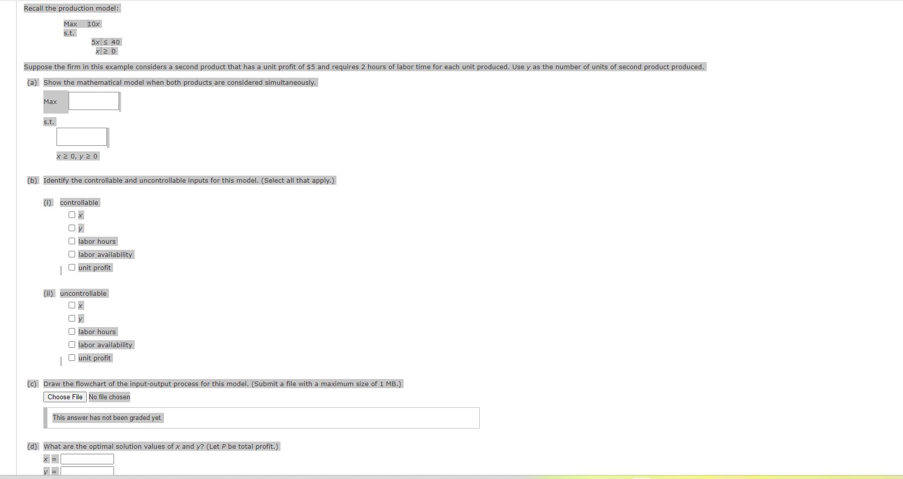 Solved (d) What are the optimal solution values of x and y ? | Chegg.com