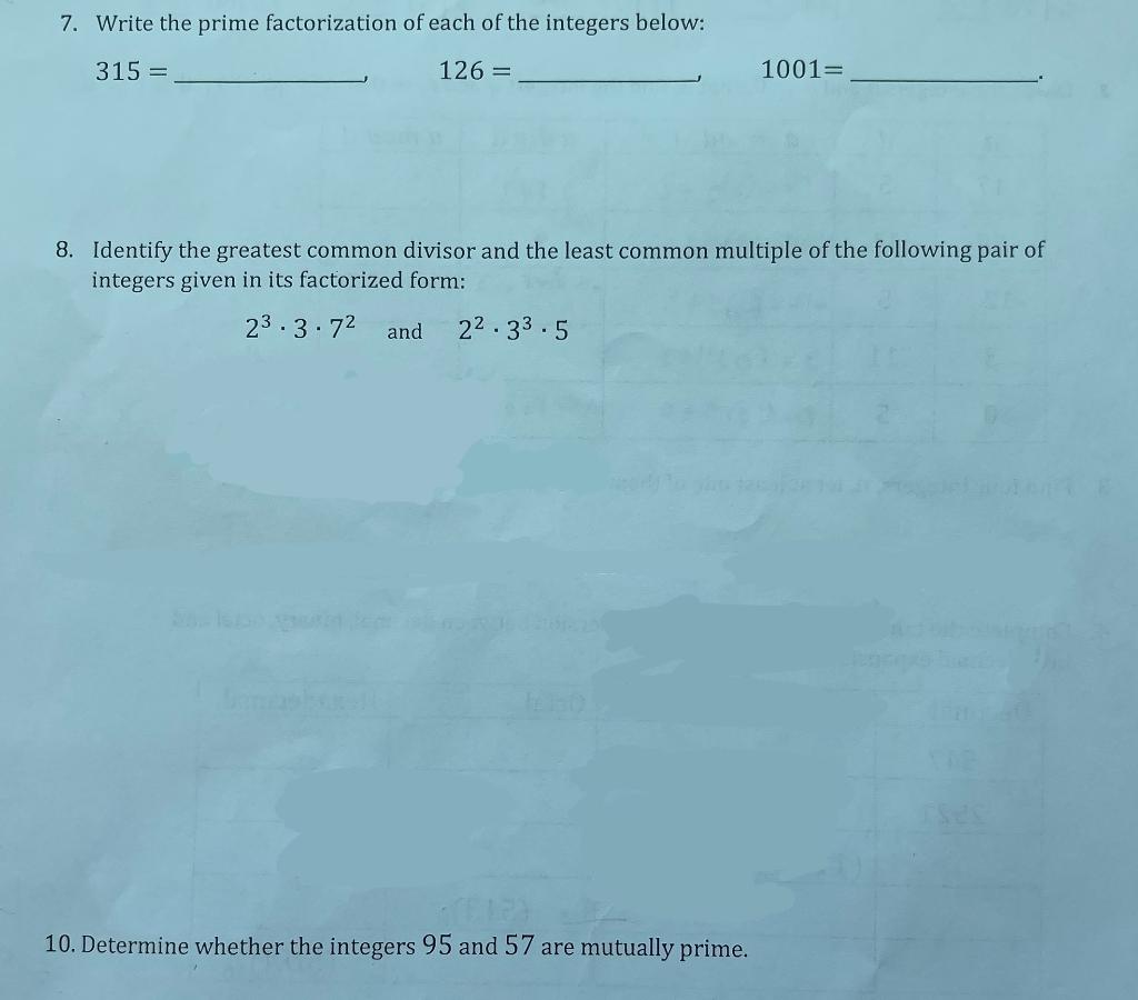 Solved 7. Write the prime factorization of each of the | Chegg.com