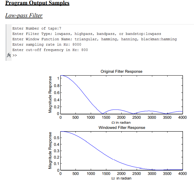 Design a FIR Filter Design Using Window Functions in | Chegg.com