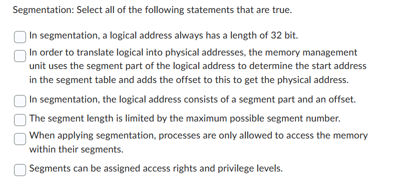 Solved Segmentation: Select all of the following statements | Chegg.com